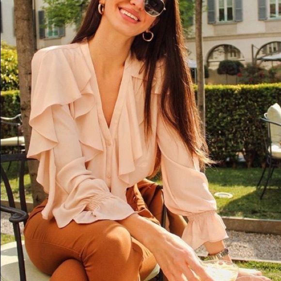 Zara | Tops | Zara Beige Pink Ruffled Blouse | Poshmark